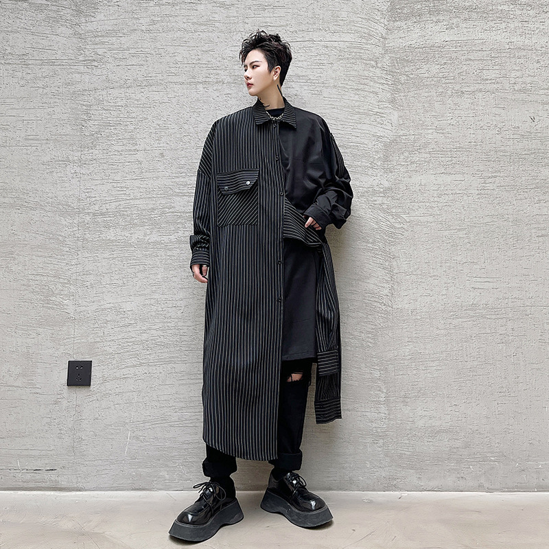 Asymmetrical Striped Patchwork Extended Long Shirt... – Grandado