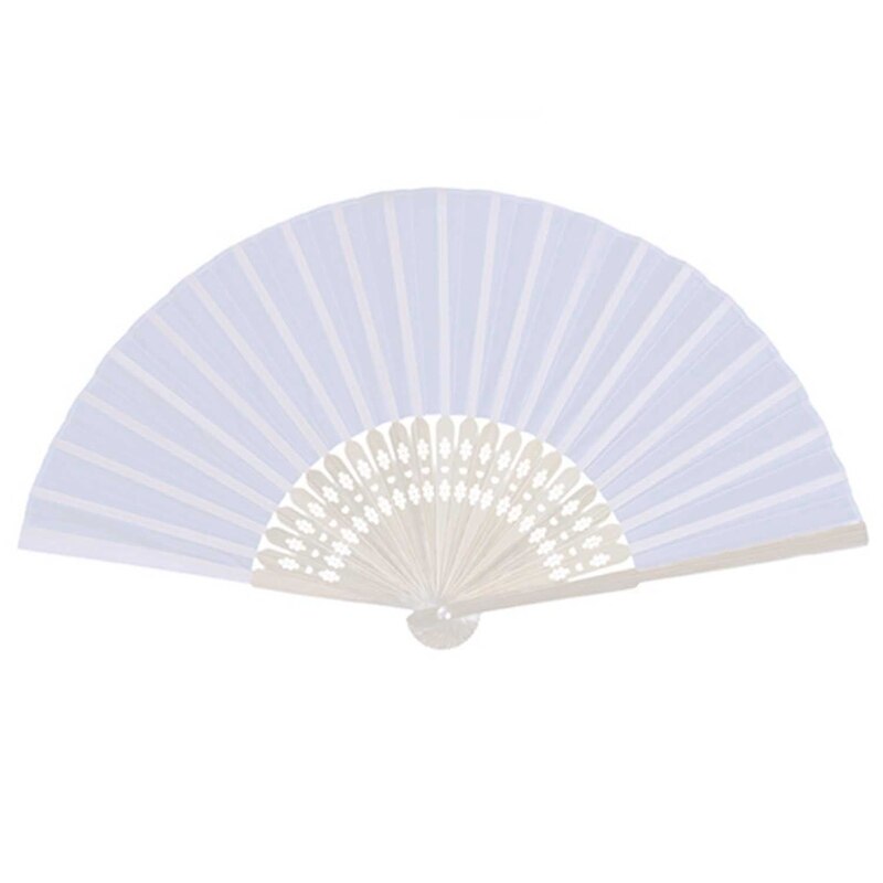 24 pcs/lot White Folding Silk Hand Fan with bag We... – Grandado
