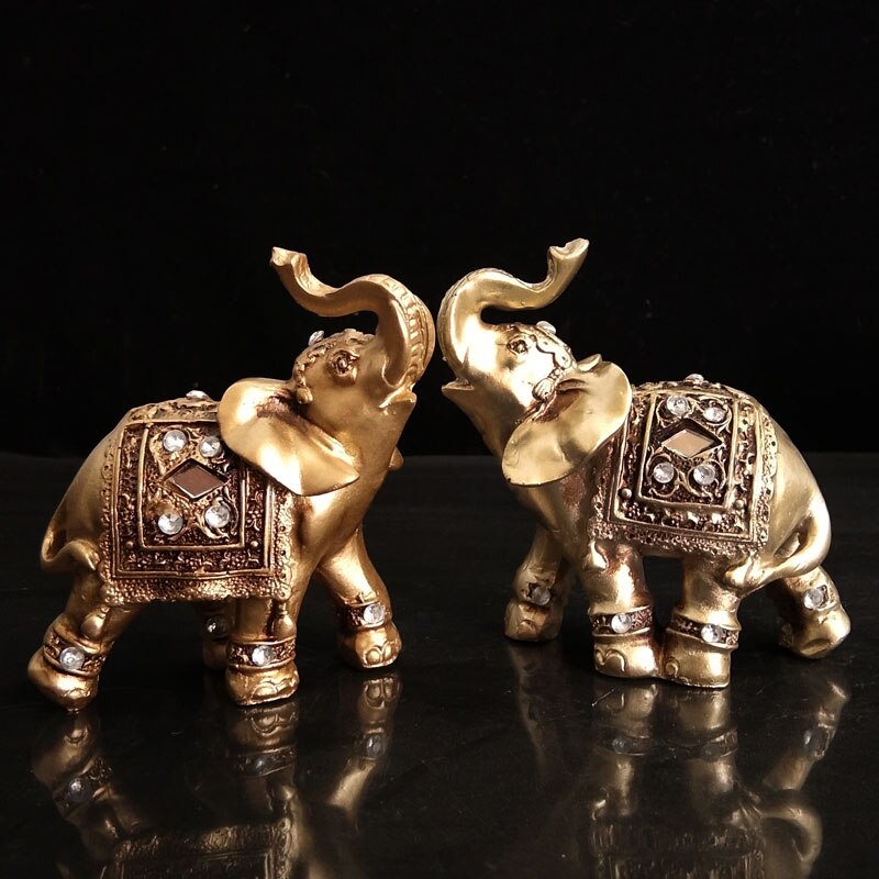 2pcs Feng Shui resin elephant Figurines Lucky Gold... – Vicedeal