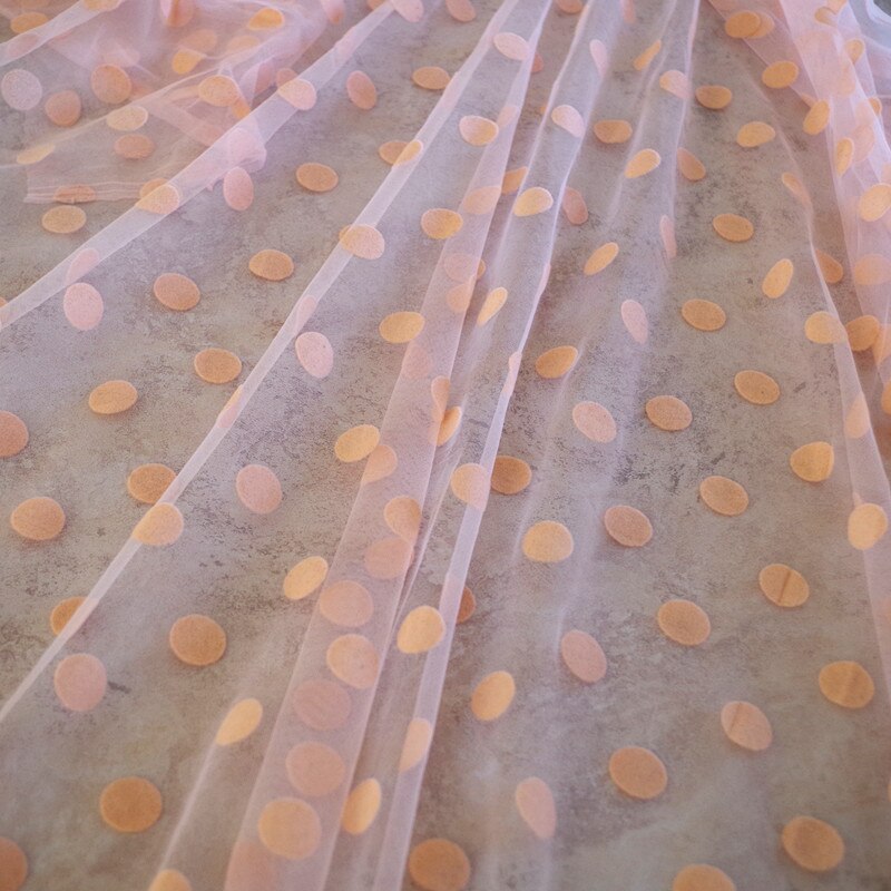5 yards Peach Pink Polka Dot Tulle Fabric Flocked ... – Grandado