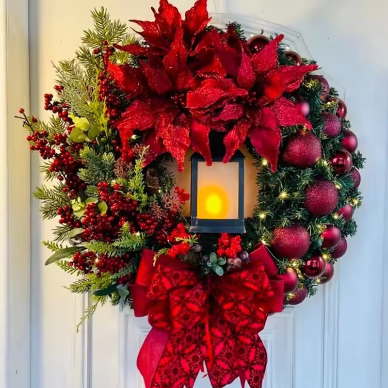 Christmas Wreath for Front Door Red Gold Window Wa... – Grandado