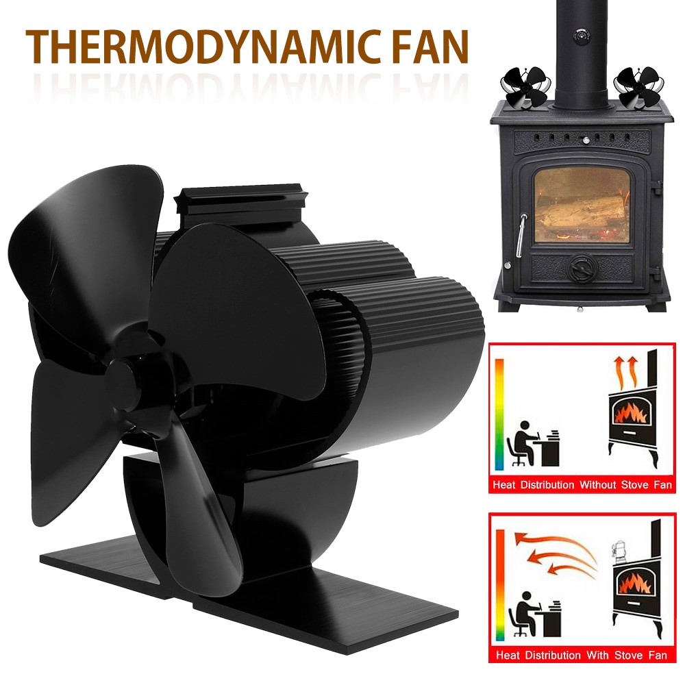 Black 4 Blades Fireplace Fan with Thermometer Heat... – Vicedeal