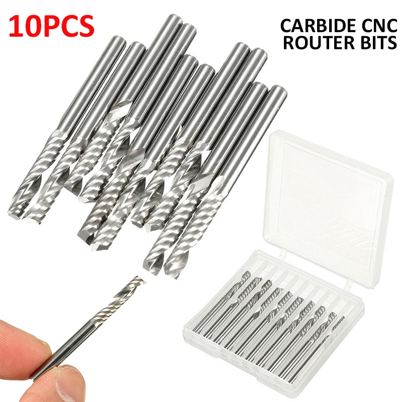 10 stk wolfram stål cnc router bits 2 fløjte lige ... – Grandado