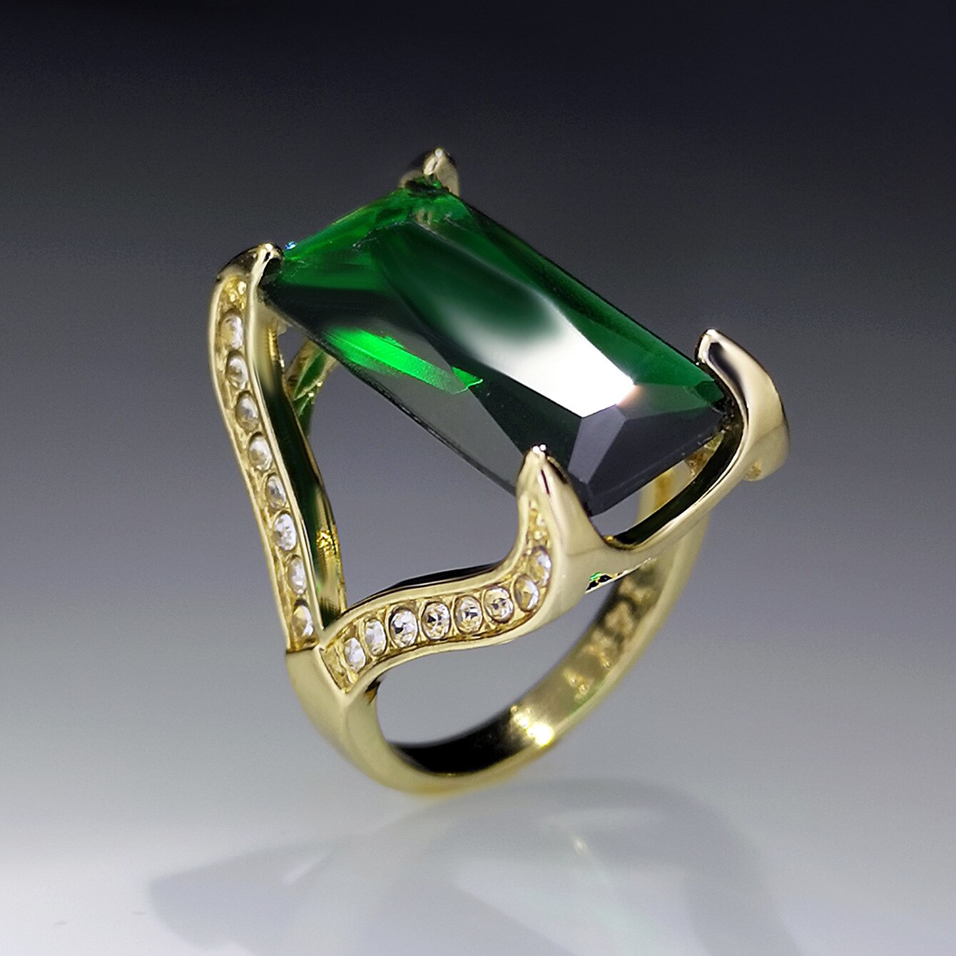 Anillo rectangular grande de piedra verde para muj... – Grandado