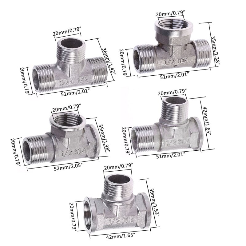 G1/2" Tee 3 Way Plumping Pipe Fittings Stainless S... – Grandado