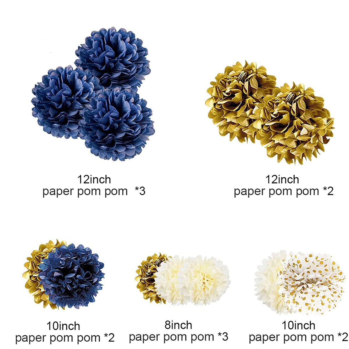 12 PCS Navy Blue Ivory Gold Tissue Paper Pom Poms ... – Vicedeal