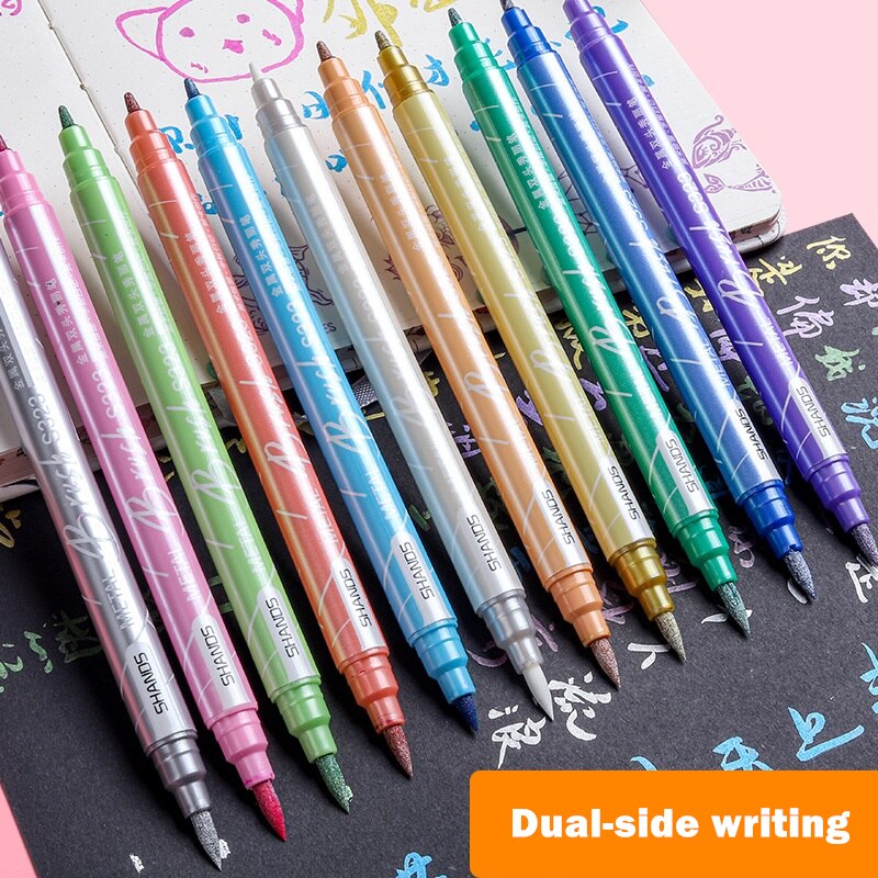 12pcs Metal Ink Brush Pens Set Double Ended Metall... – Vicedeal