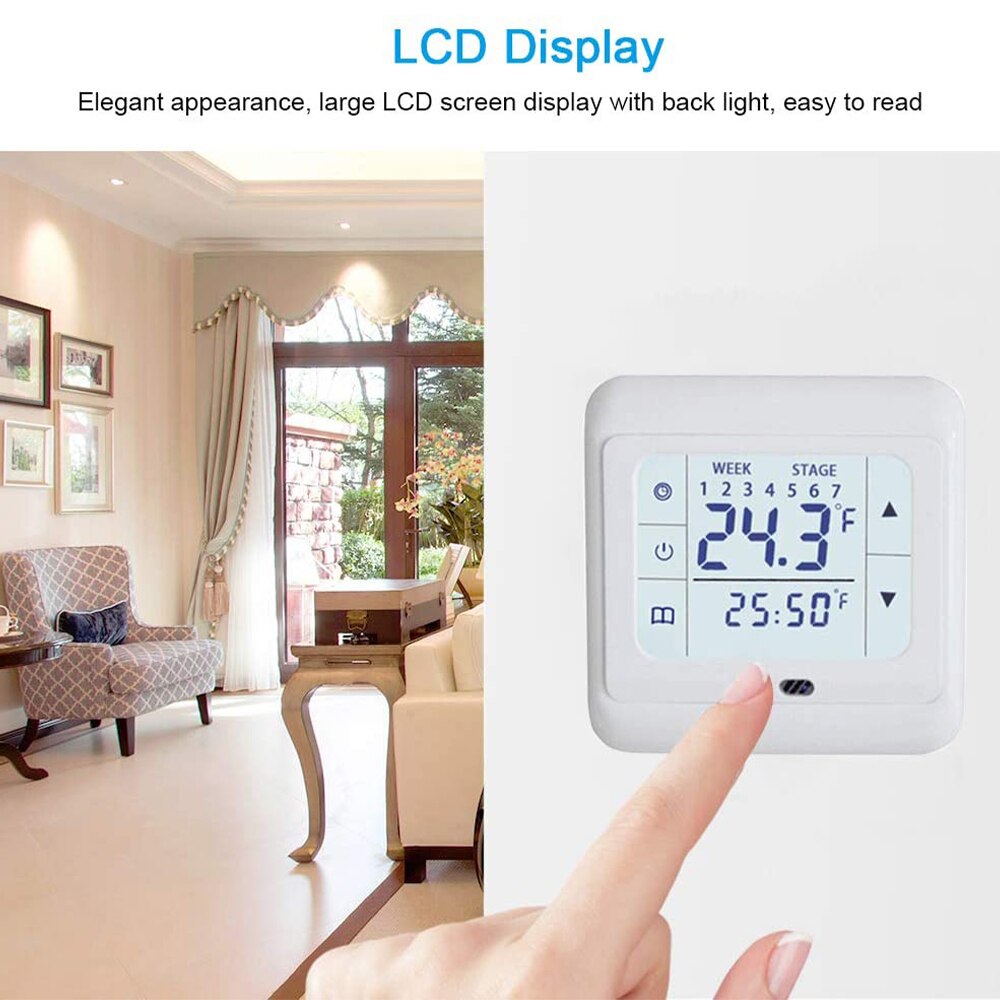 White Digital Floor Thermostat Touch Screen AC 220... – Grandado