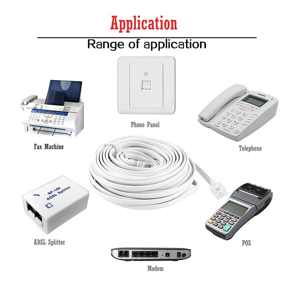 10Meters RJ11 6P4C Modular Telephone Cord Extensti... – Grandado