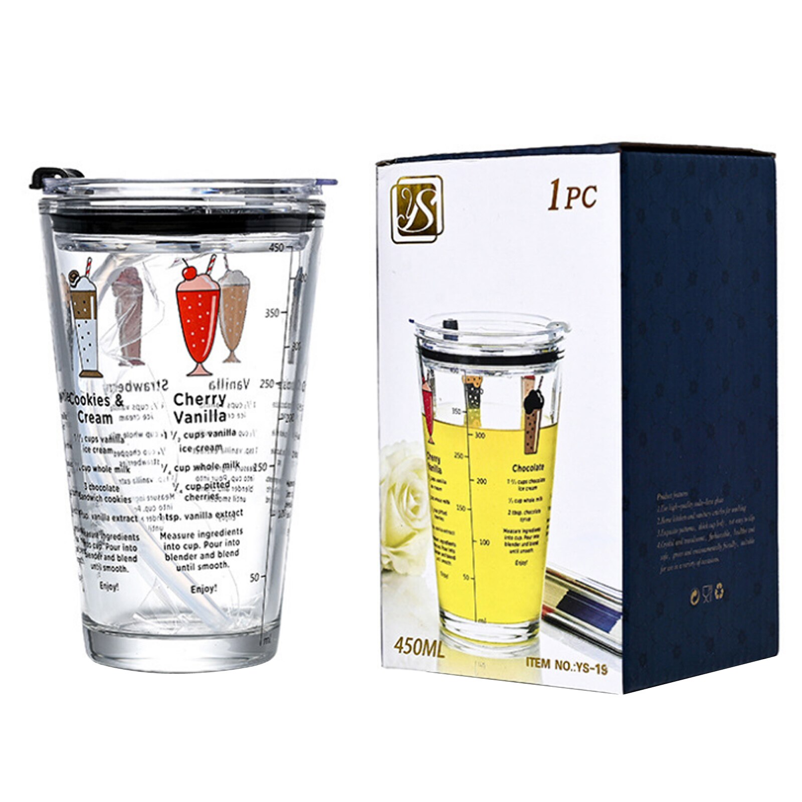 450ML Schöne Glas Stroh Tasse mit Skala Transparen... – Grandado