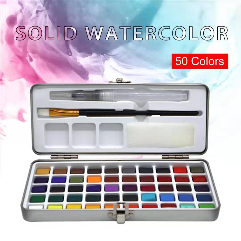 50Color Bright Solid Watercolor Paint Set Portable... – Vicedeal