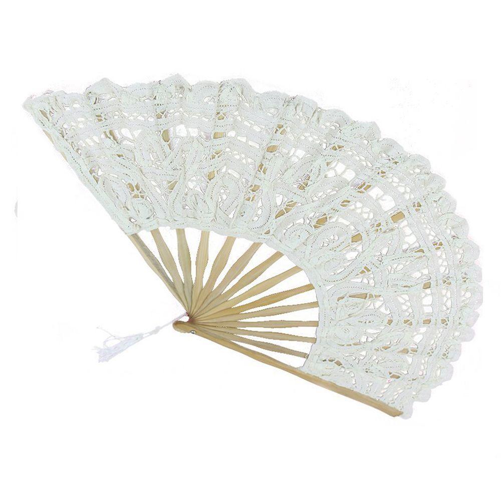 1PC White Handmade Cotton Lace Folding Hand Fan Pa... – Grandado
