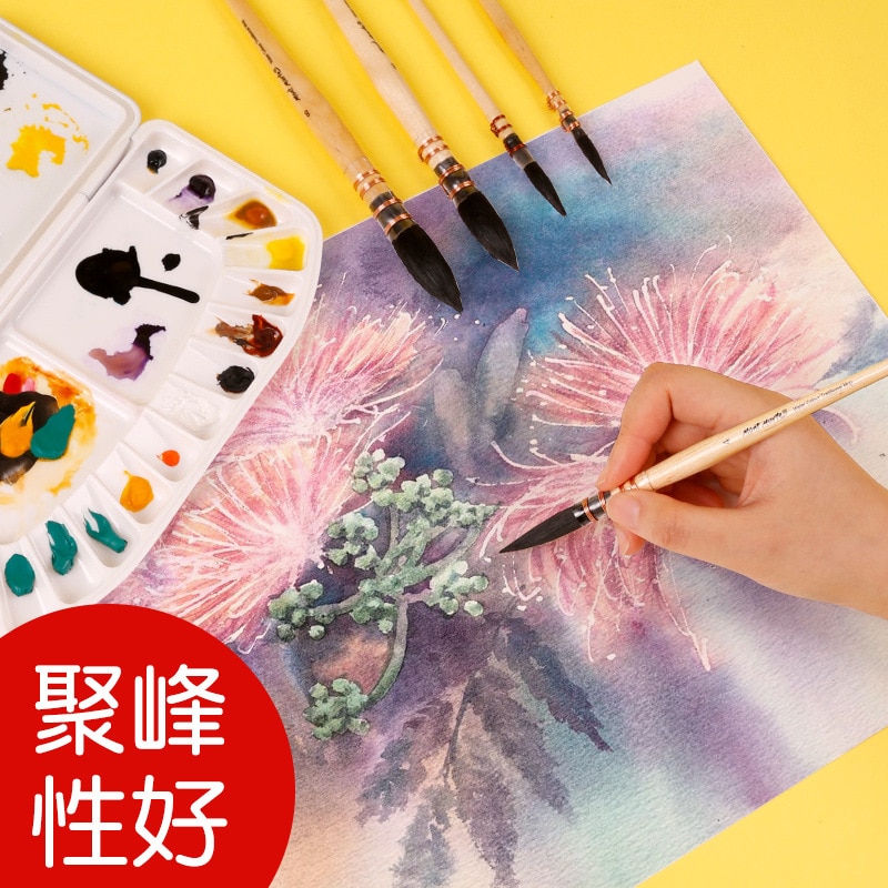 Ekorre hår rund topp icke-kasta akvarellborste trä... – Vicedeal