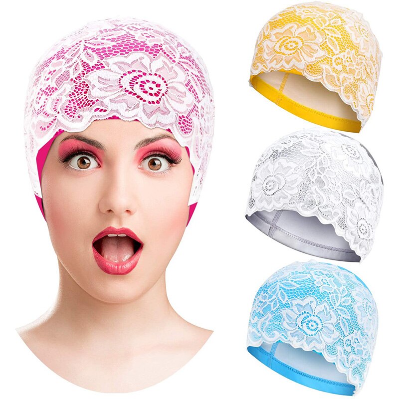 Women Swim Cap Lace Flower Swimming Cap Shower Bat... – Grandado