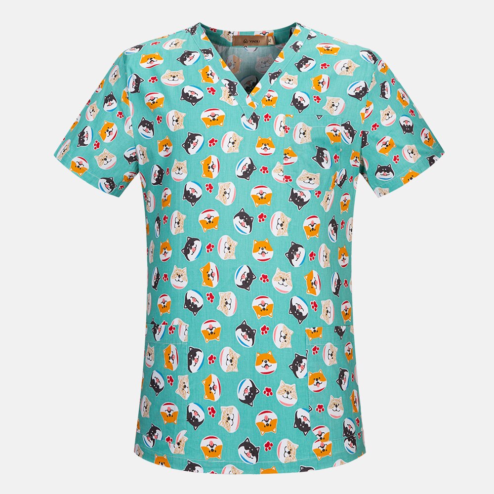 Cartoon Ppuppy Print Short Sleeve Scrubs Tops Beau... – Grandado