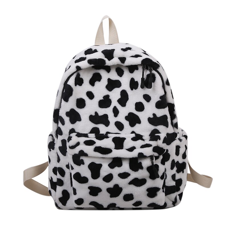 Winter Plush Backpack Woman Cow Pattern Student Sc... – Vicedeal