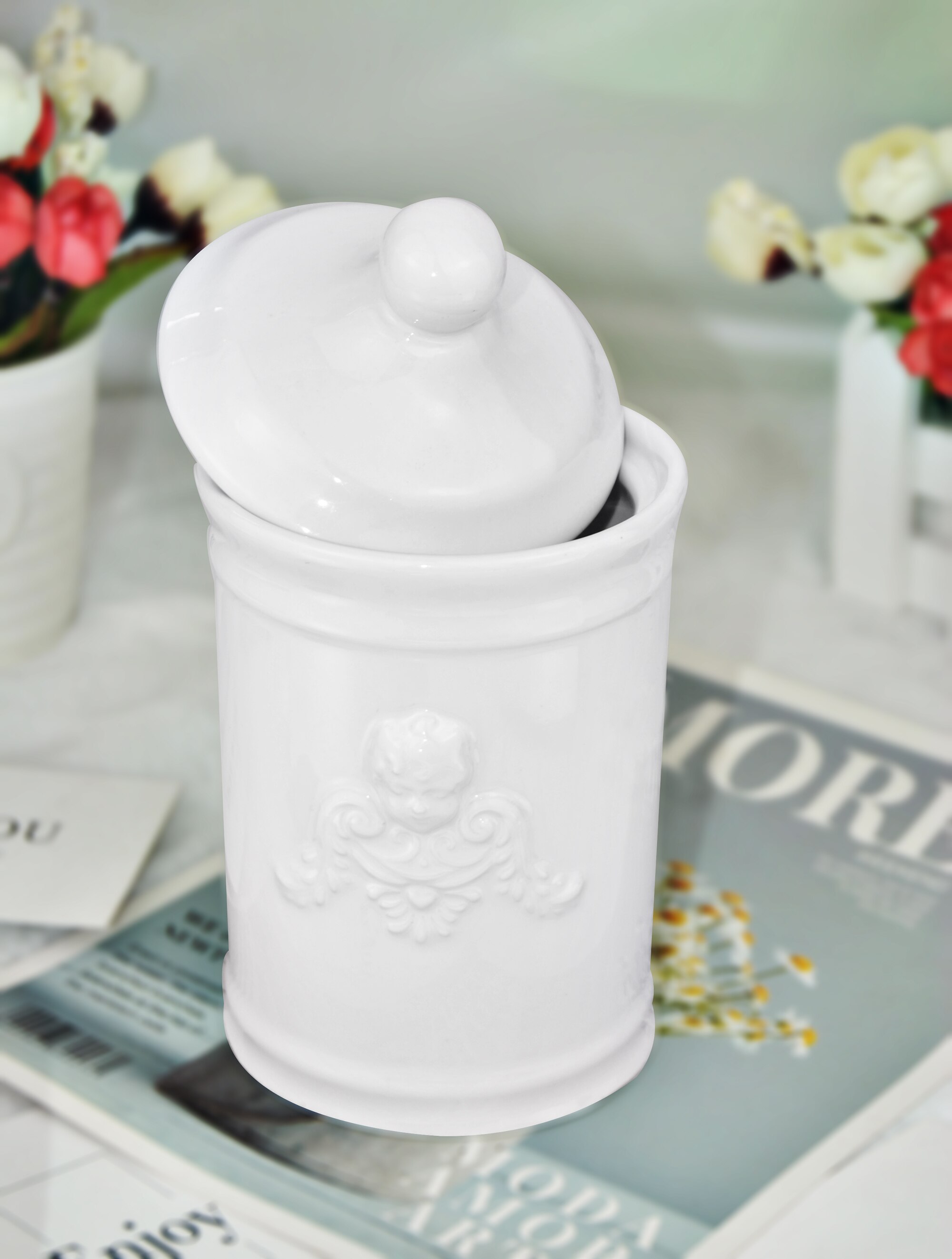 Ceramic Art Unique Embossment Relief White 3D Ange... – Grandado