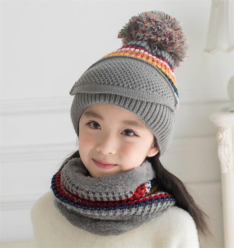 Meisjes Winter Gebreide Muts En Sjaal Set Kind Plu... – Grandado