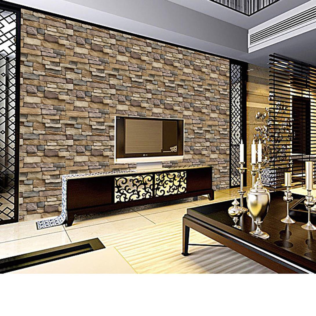 45*45cm 3D Wall Paper Brick Stone Rustic Effect Se... – Grandado