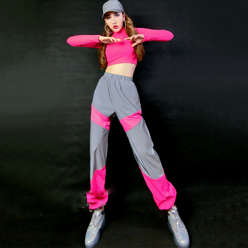 Hip Hop Costumes Lady Rose Red Reflective Pants Ja... – Grandado