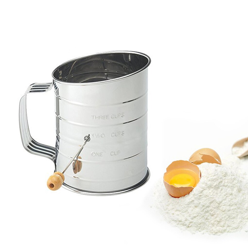 Hand Crank Flour Sifter Stainless Steel 3-Cup Meas... – Vicedeal