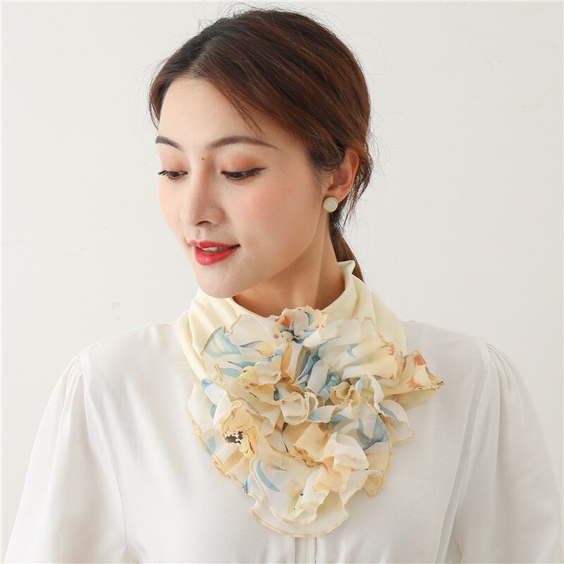 women Floral Neck Ring Scarf Chiffon Collar Tie Mu... – Grandado