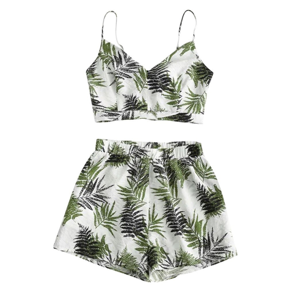 Women Summer Sets Sleeveless Strappy Short Floral ... – Vicedeal