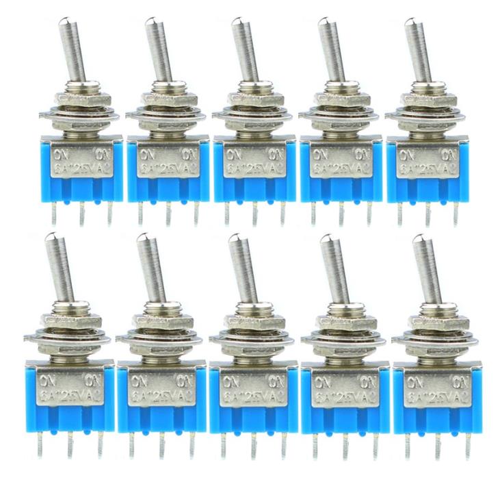 10 stk vippebryter mts -102 3 pins på/på pdt 6a 12... – Vicedeal