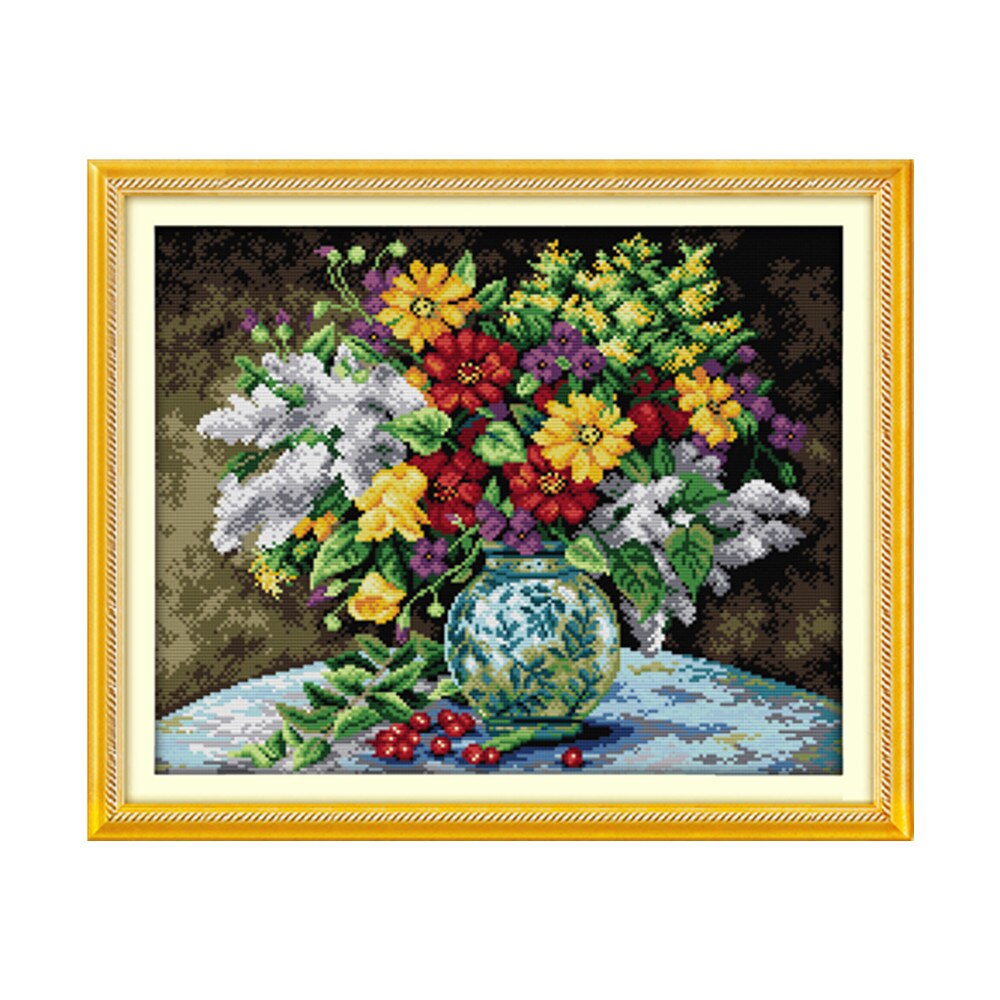 Garden theme vase roses cross stitch kit flower 18... – Grandado