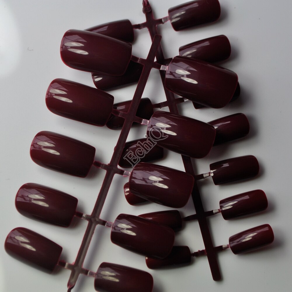 24pcs Flat Curved False Nails Darken Wine Red Nail... – Vicedeal