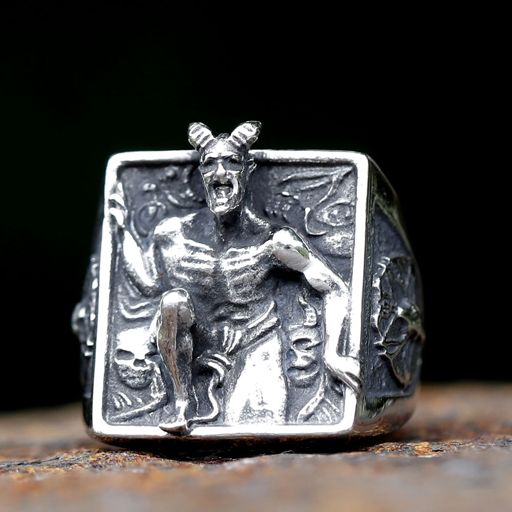 Satanisk ring til mænd rustfrit stål baphomet gedh... – Vicedeal