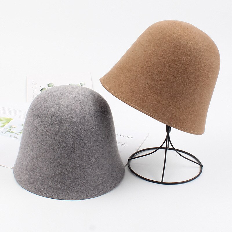 Autumn Wool Bucket Hats Women Bucket Caps Solid Si... – Grandado