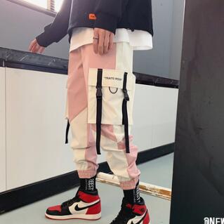 Multi pockets ribbons patchwork mens punk hip hop ... – Grandado