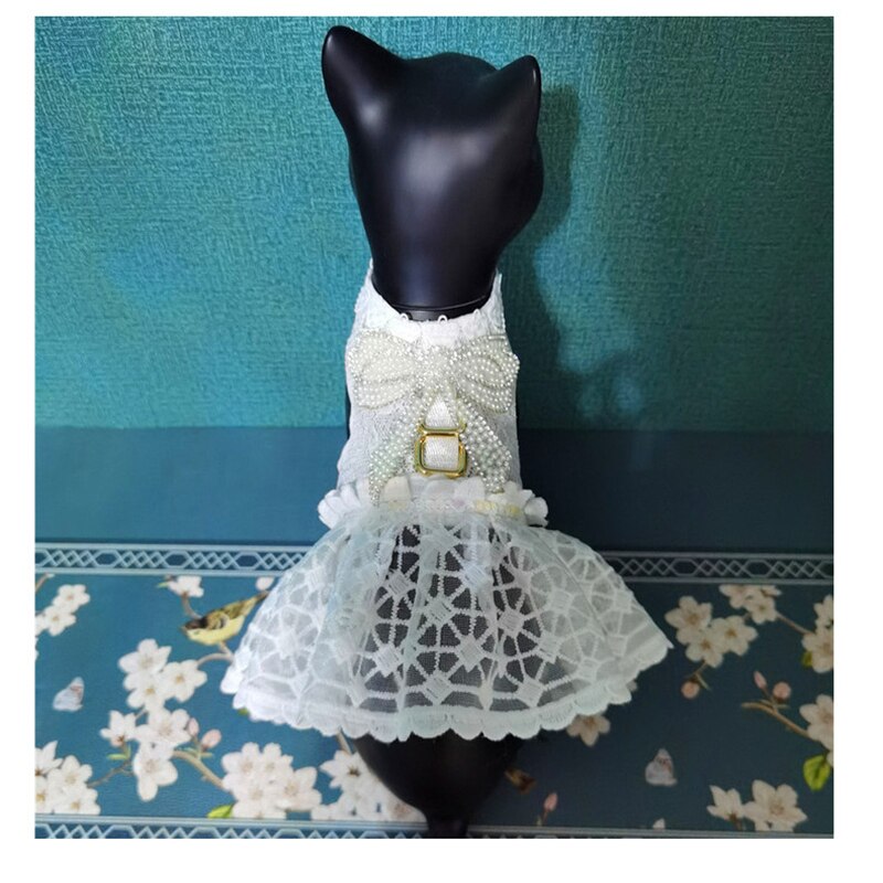 Pet Puppy Wedding Dress Hollow Lace Pearl Dogs Cat... – Grandado