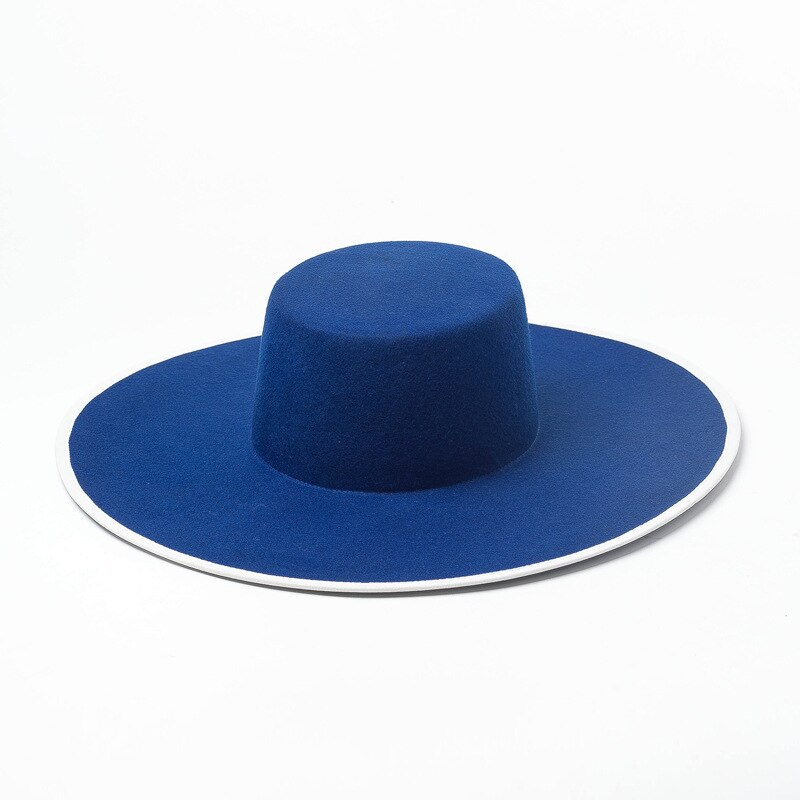 Blue Real Wool Flat Fedora Hat Men Wome Solid colo... – Vicedeal