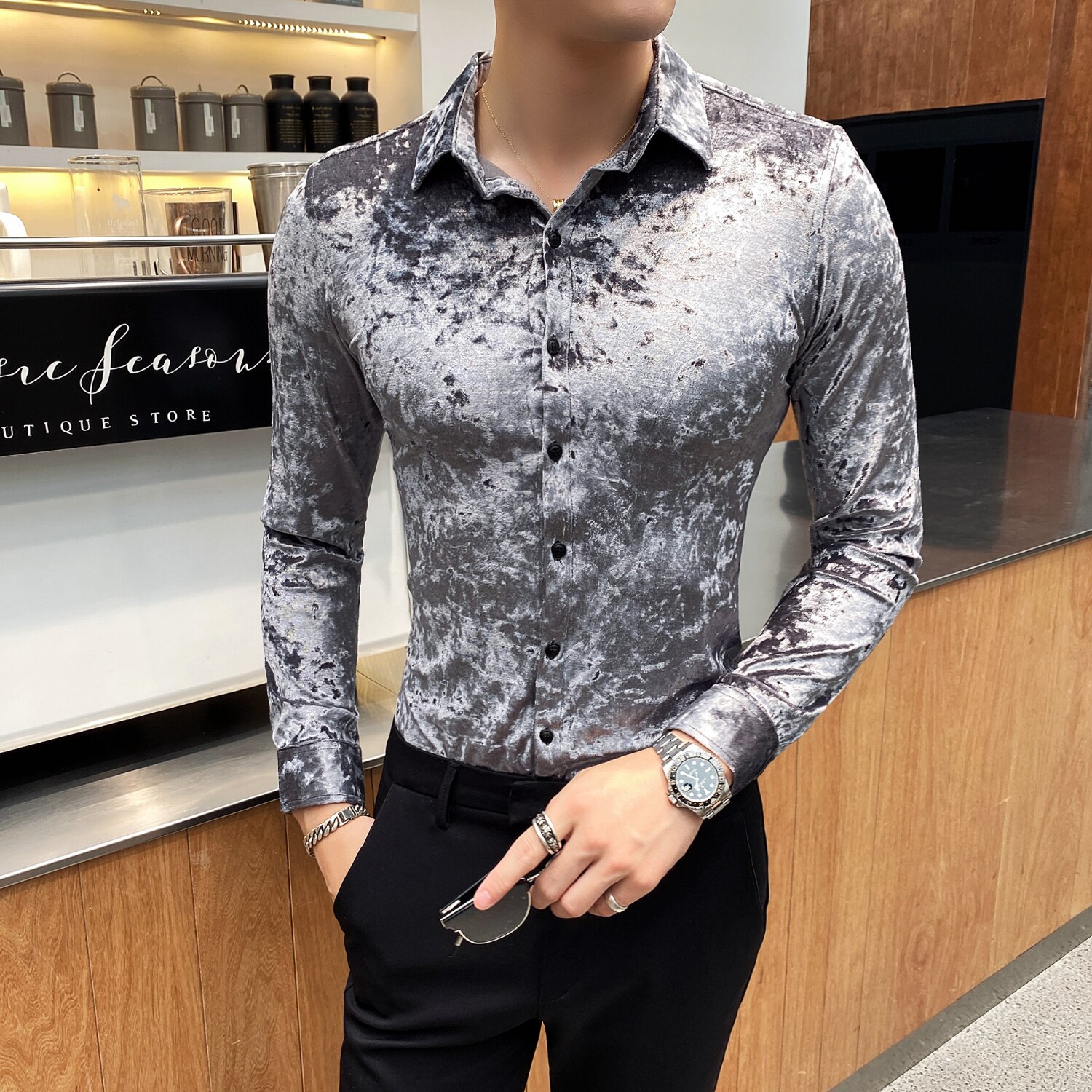 Formele Shirts Voor Mannen Ropa Hombre Grijs Lange... – Vicedeal
