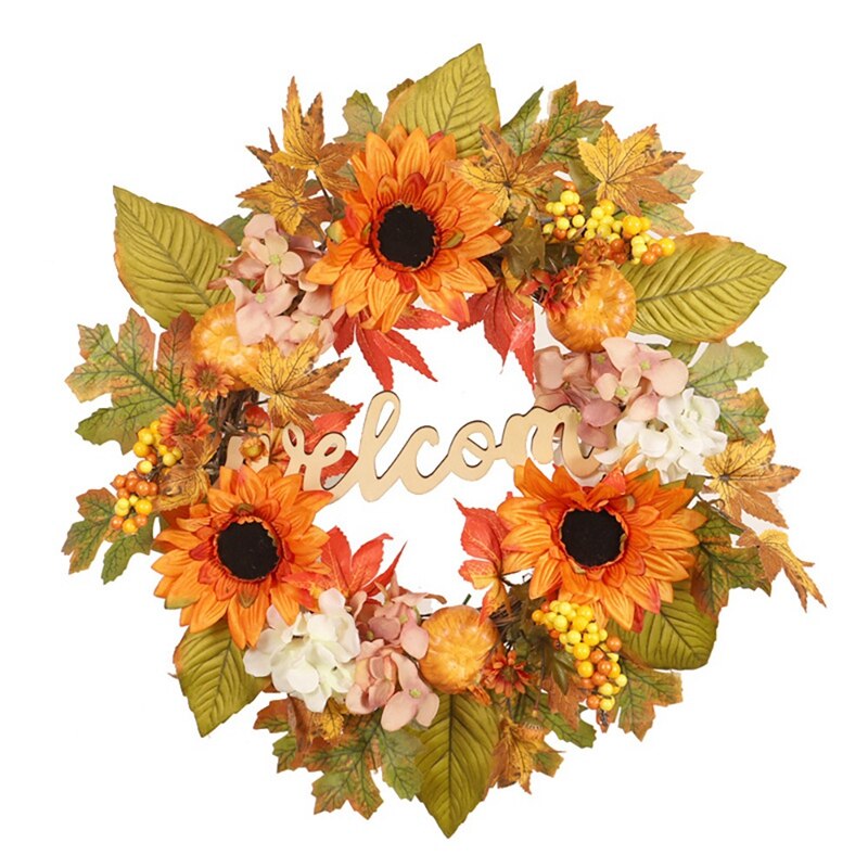 Autumn Fall Harvest Wreath with Sunflowers Pumpkin... – Grandado