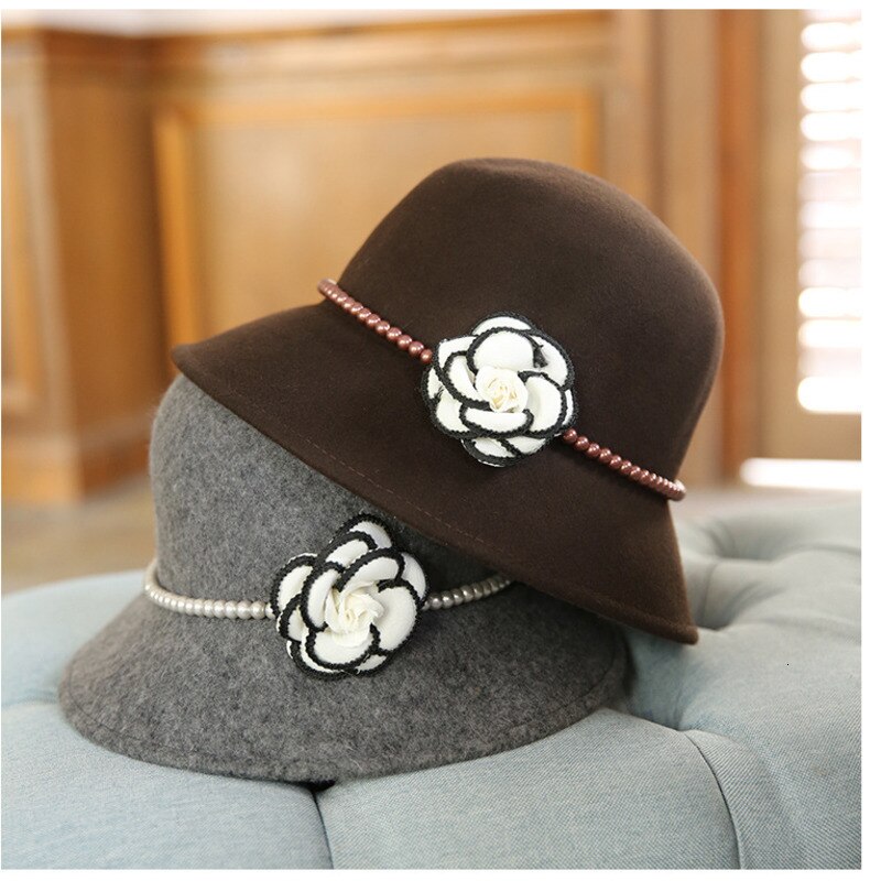 Female Flower Trilby Hat Solid Wool Bowler Hat Wom... – Grandado