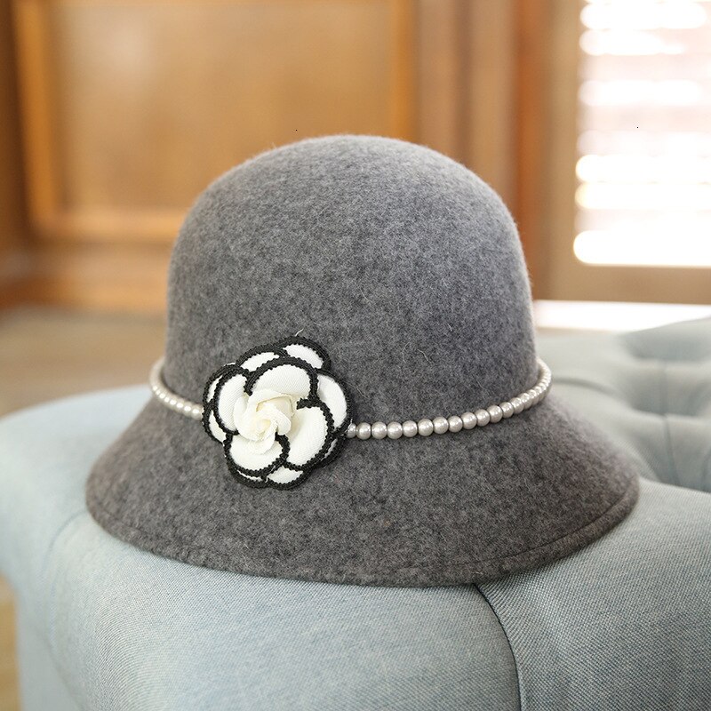 Female Flower Trilby Hat Solid Wool Bowler Hat Wom... – Grandado