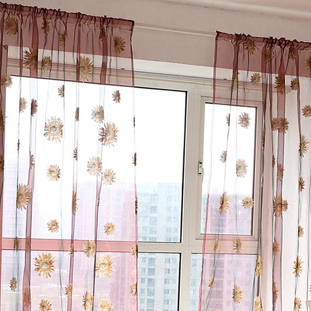 Wine Red Sun Flower Transparent Balcony Window Scr... – Grandado
