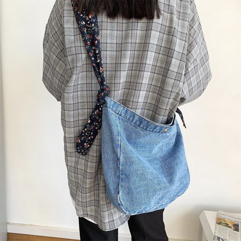 Denim Tote Bag Broken Flower Strap Jean Bag Girl C... – Vicedeal