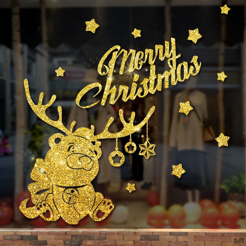 Gold Powder Merry Christmas Sticker Window Kids ro... – Grandado