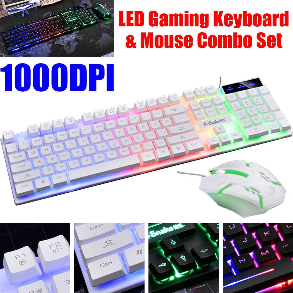 1000DPI USB Wired Rainbow Backlight Keyboard Mouse... – Grandado