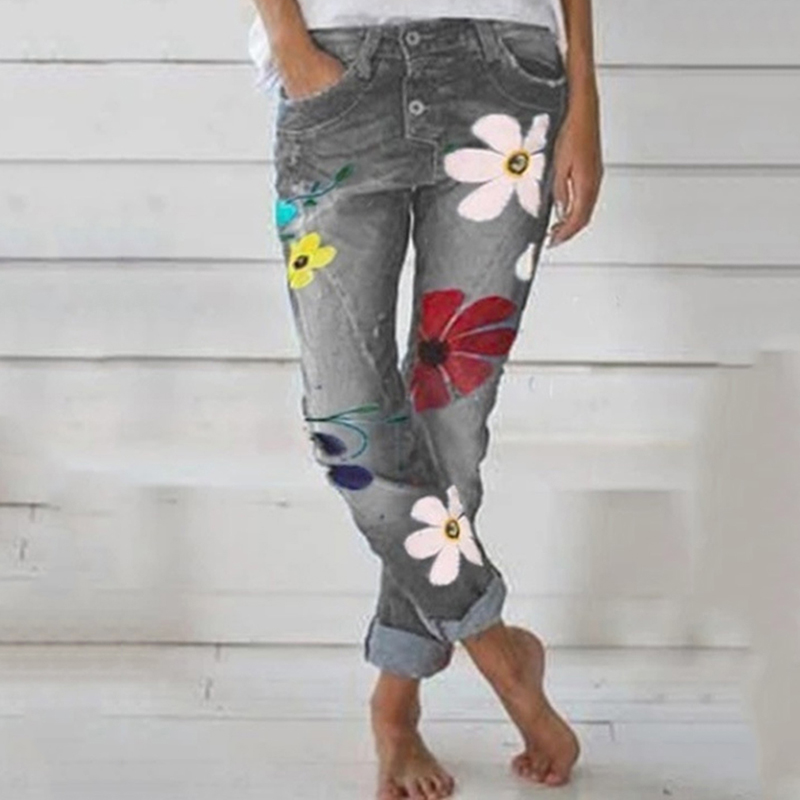 Slim Jean Full Length Pant Women Jeans Woman Flowe... – Grandado