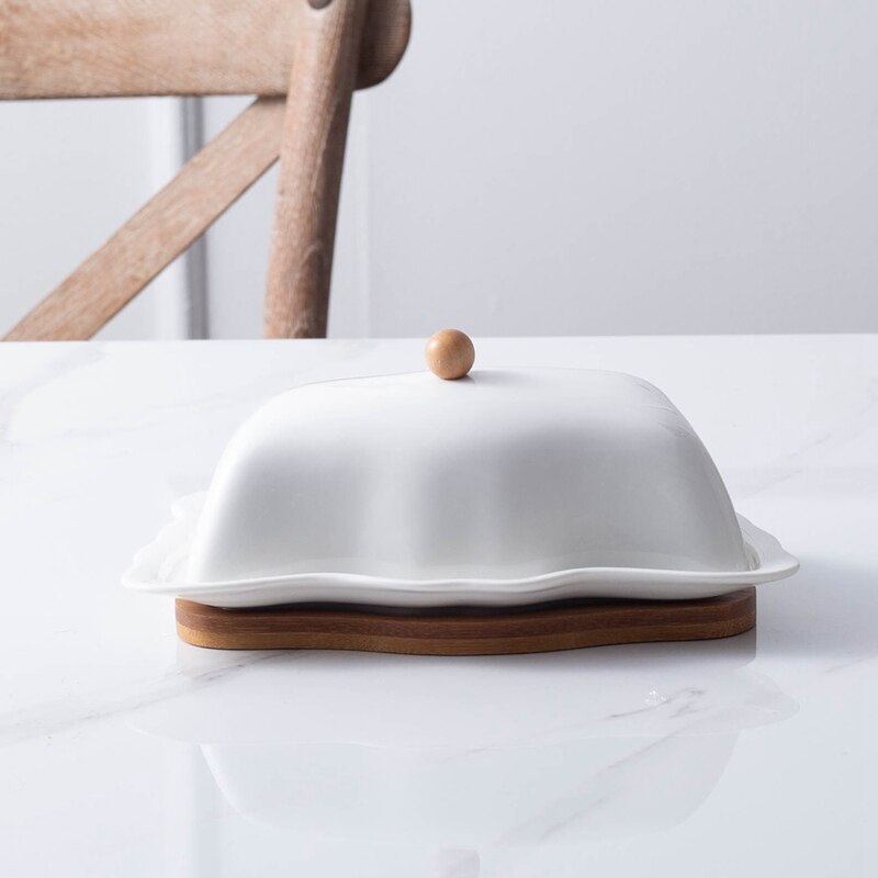 Ceramic Butter Dish with Lid & Wooden Base Butter ... – Grandado