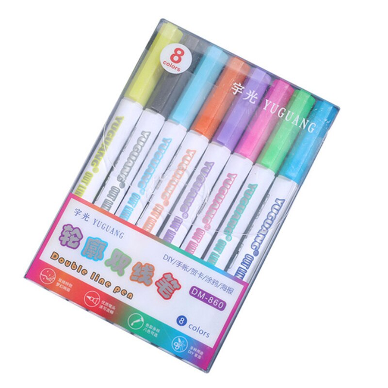 8 Colors Double Lines Pen – Grandado
