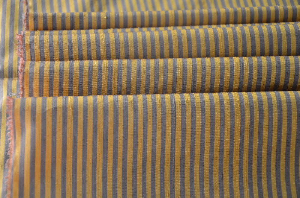 Pure Zijde Dupion Stof Bruin Gestreepte Stof Zijde... – Vicedeal