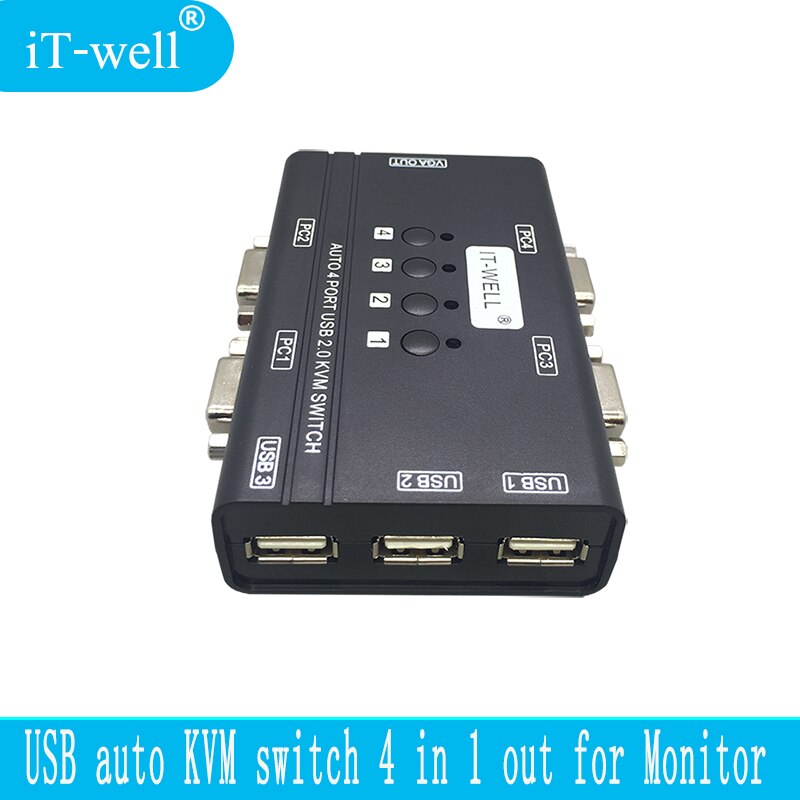 iT-well KVM Switch 4 Port AUTO VGA Switch with USB... – Grandado