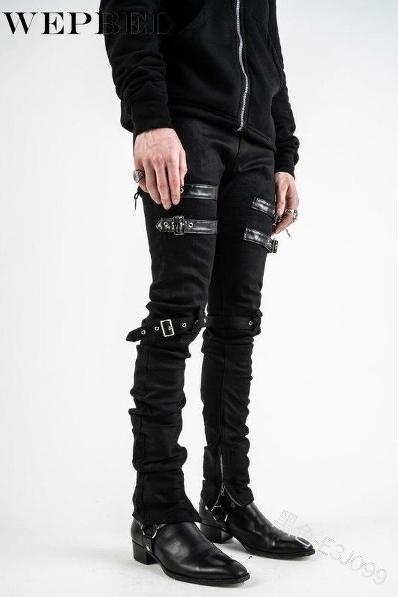 WEPBEL Punk Rock Style Black Mens Slim Fit Long Pa... – Grandado