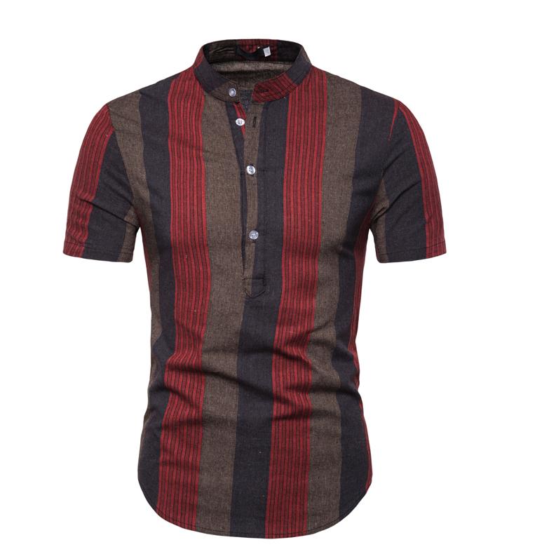 Verticale Strepen Korte mouwen Linnen Shirts Manne... – Vicedeal